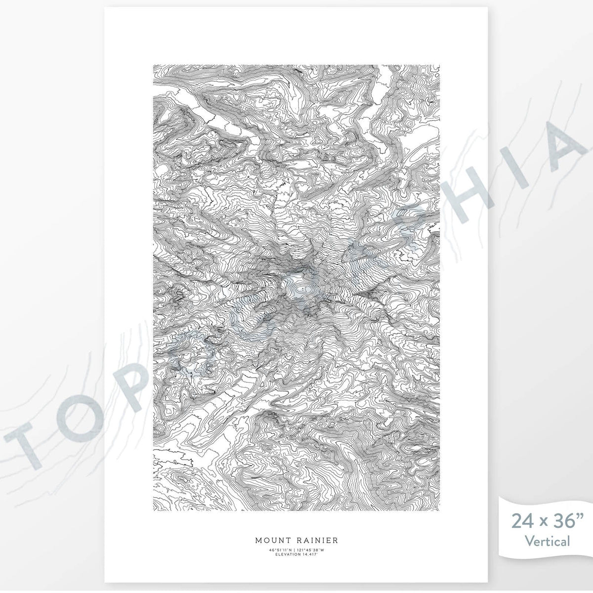 Mount Rainier Poster | Decorative Topographic Map Art